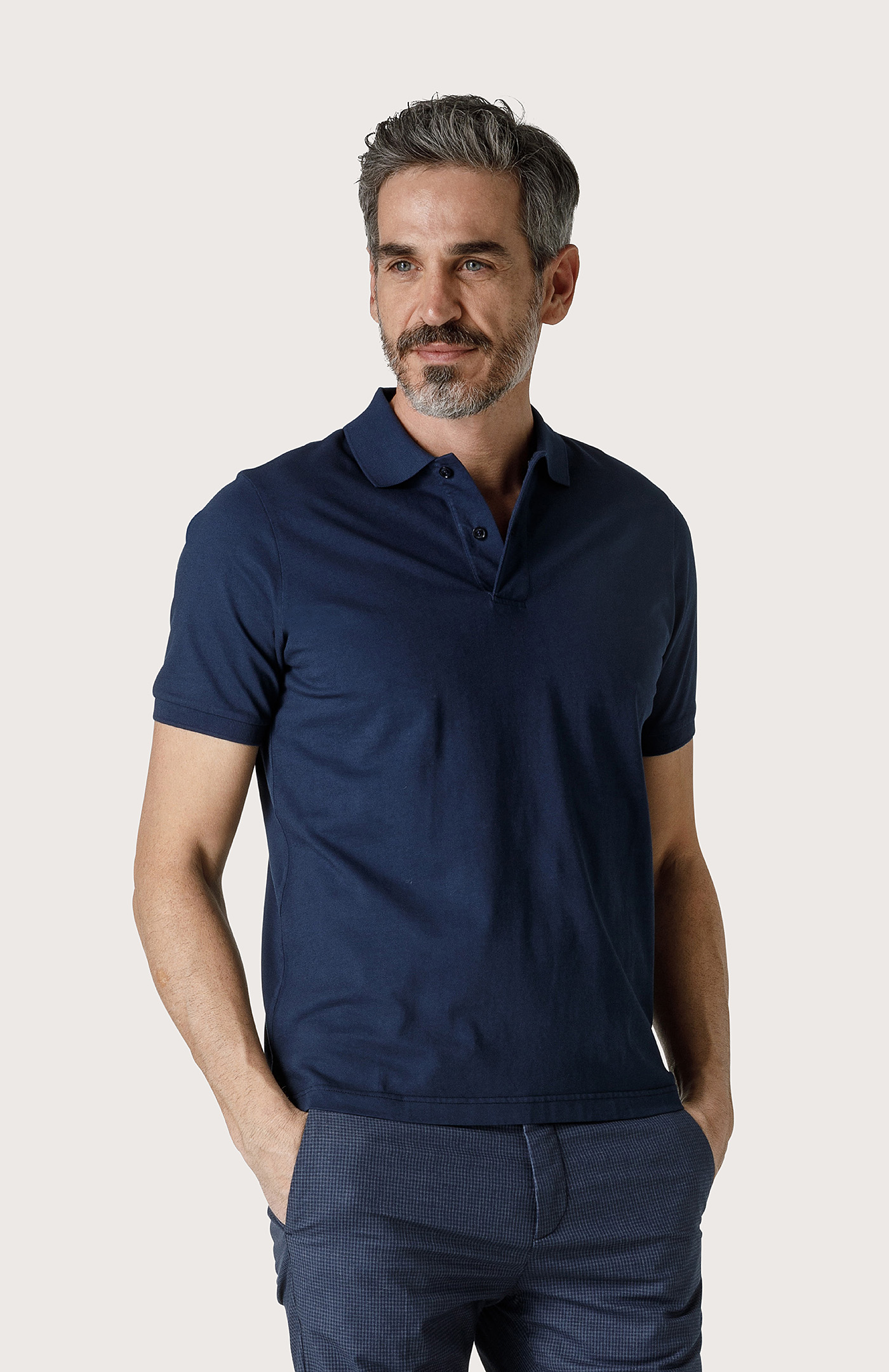 Two-button stretch polo shirt - Col. Blue | Seventy®
